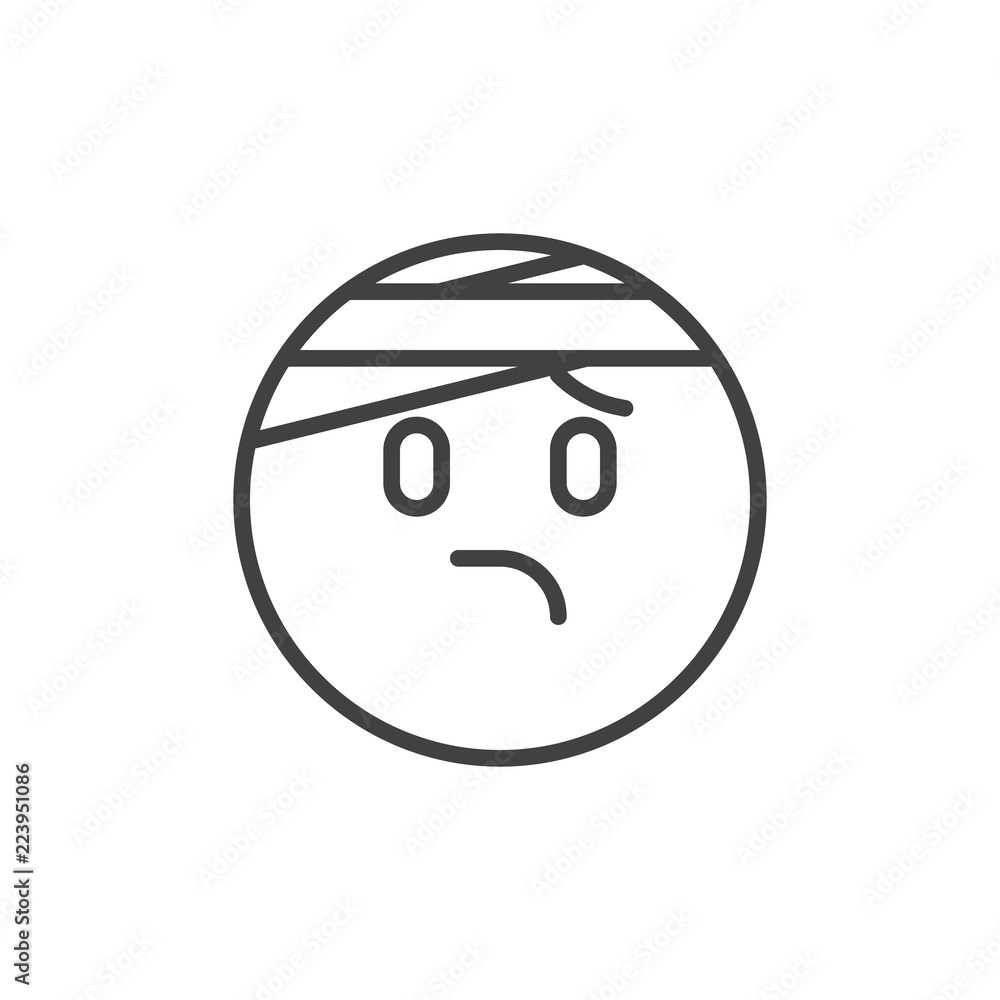 Vecteur Stock Injured Face emoticon outline icon. linear style sign for ...