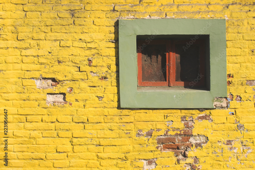 yellow wall with window Stock Photo | Adobe Stock