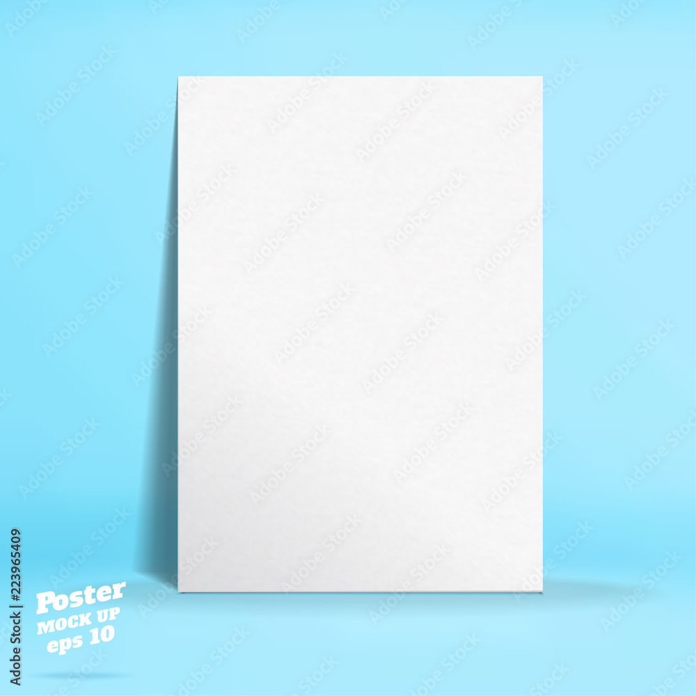 Vector of White paper poster in pastel colorful blue studio room ...