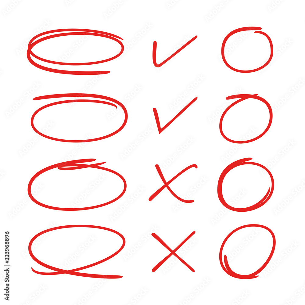 check mark, red circle marker, highlighter Stock Vector | Adobe Stock