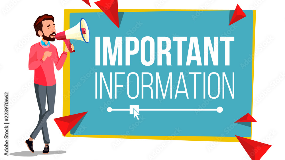 Important Information Banner Vector. Businessman With Megaphone ...