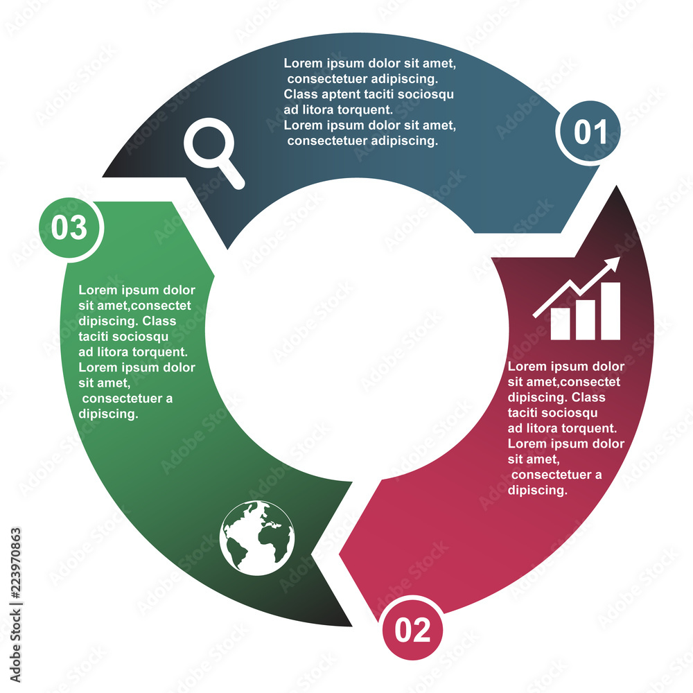 3 step vector element in three colors with labels, infographic diagram ...
