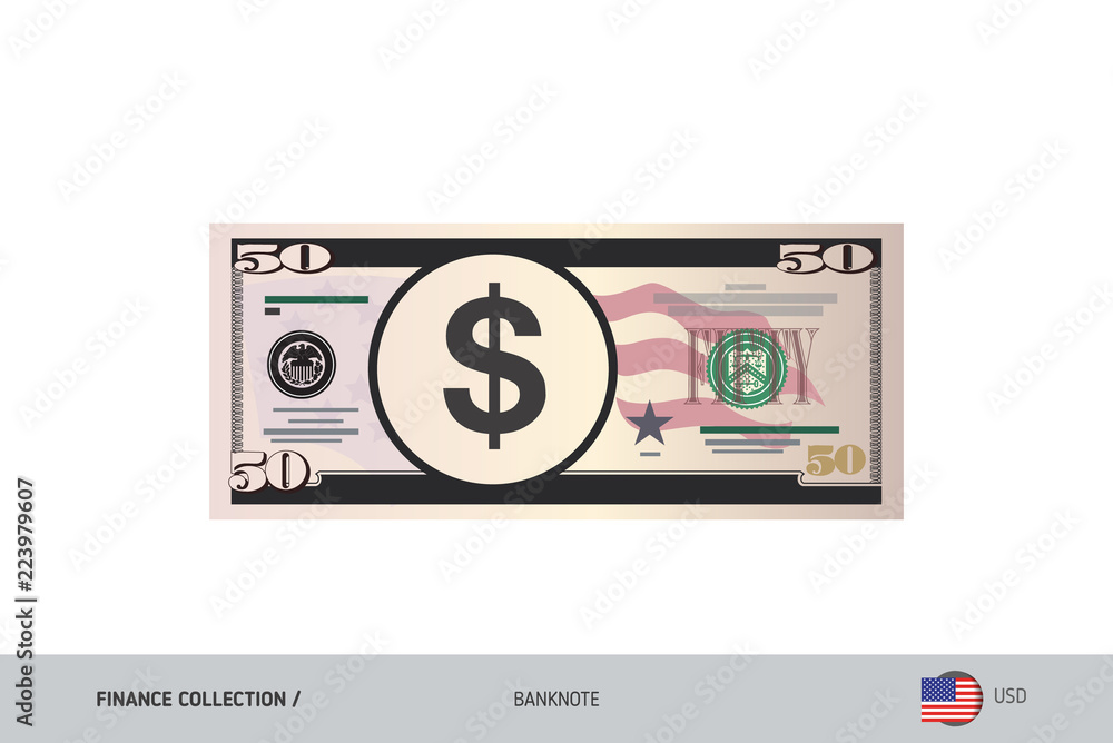 50 US Dollar Banknote. Flat style highly detailed vector illustration ...