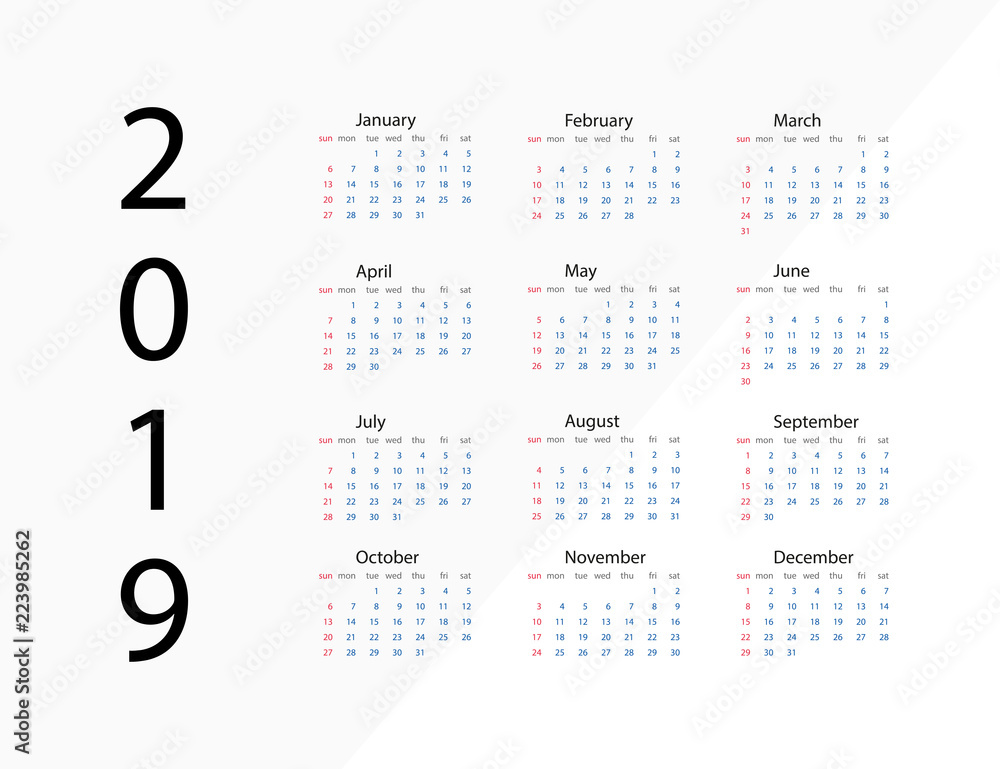 2019 new year. Calendar on 2019 year. Template calendar 2019 year ...