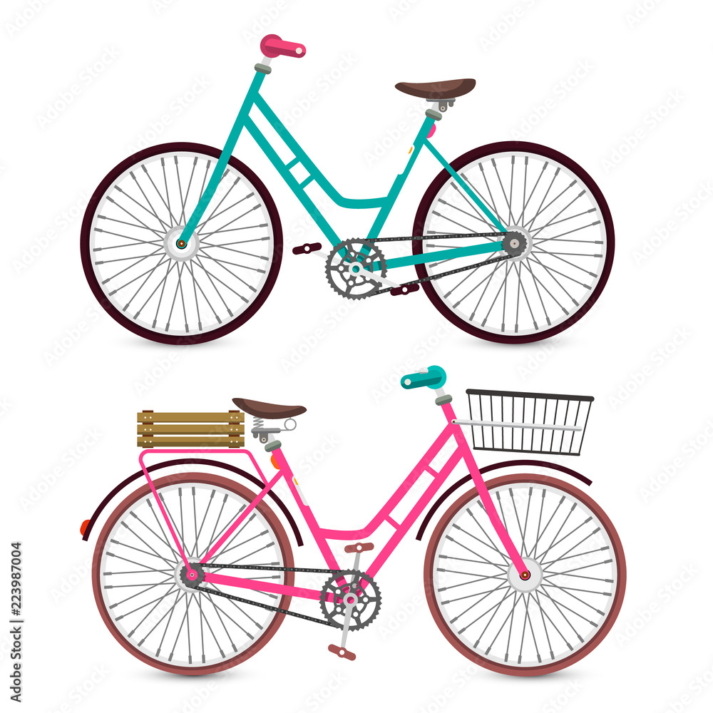 Bicycle Icon. Vector Bike Symbol. Pink and Blue Retro Bicycles Set ...