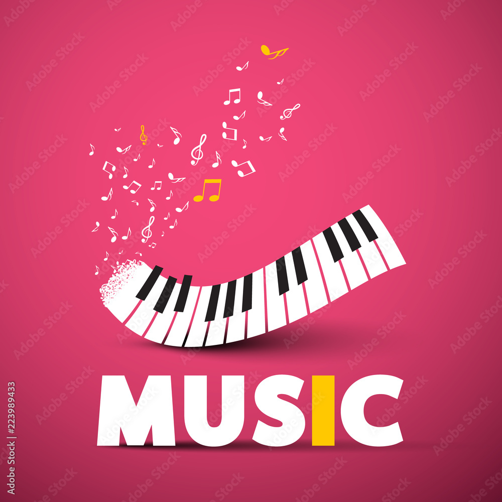 Music Poster Vector Design with Piano Keyboard on Pink Background Stock ...