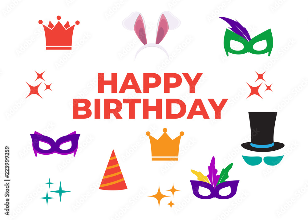 Party Happy Birthday photo booth props. Hat and mask, costume and ...