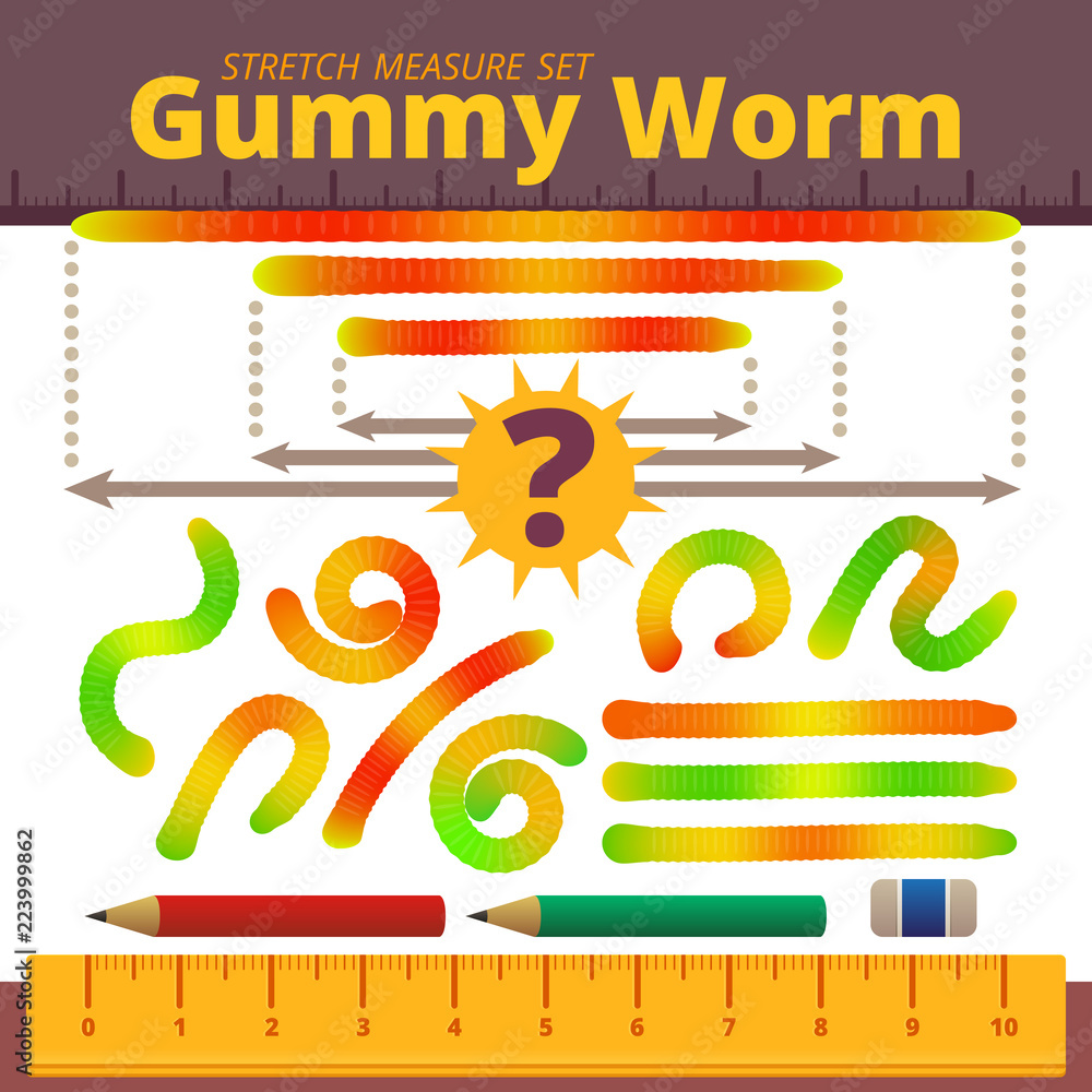 Cartoon jelly gummy worms stretch measure set. Colorful elements ...