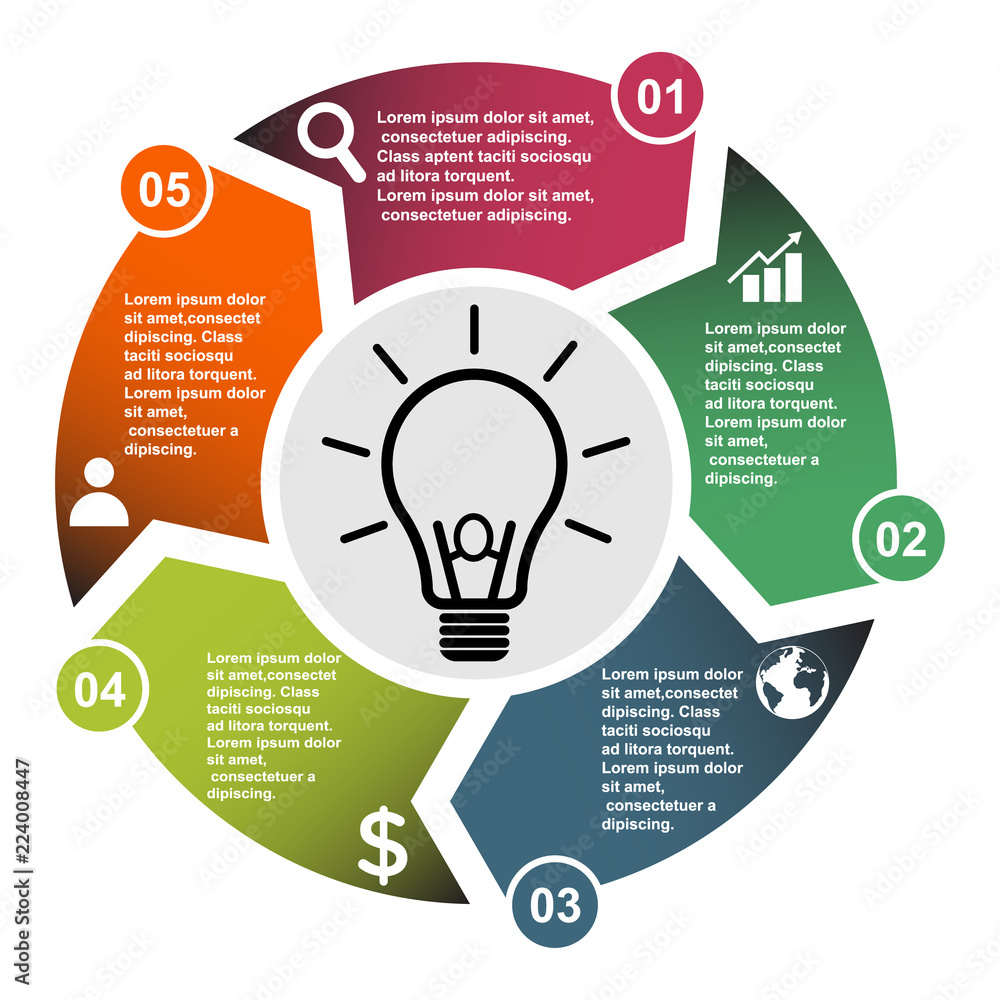 5 step vector element in five colors with labels, infographic diagram ...
