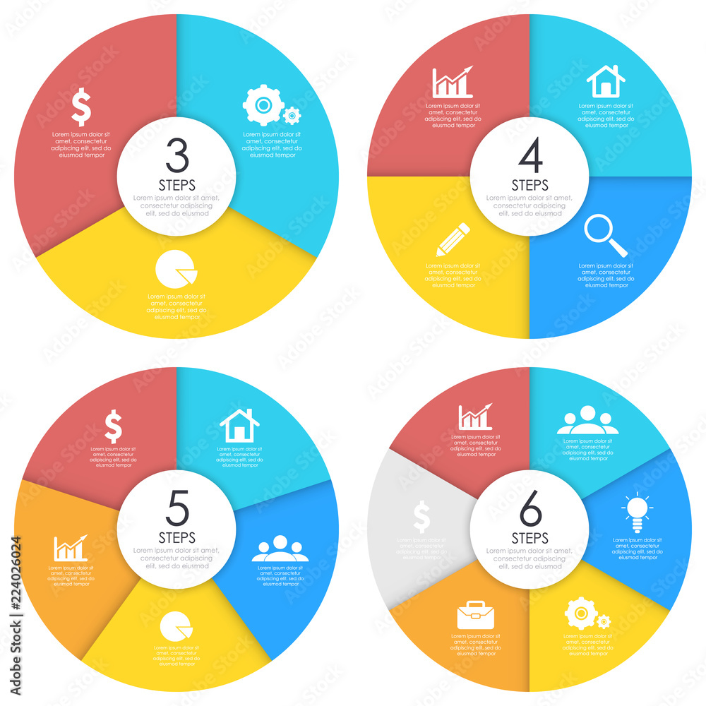 Set Of Round Infographic Diagram Circles Of 3 4 5 6 Elements Or Set Of Round Infographic Diagram Circles Of 3 4 5 6 Elements Or