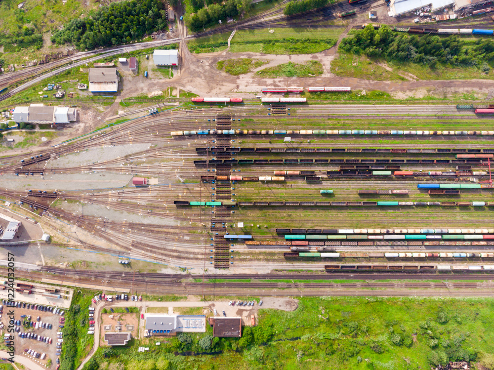 Branches of the railway at the marshalling yard, a lot of freight ...