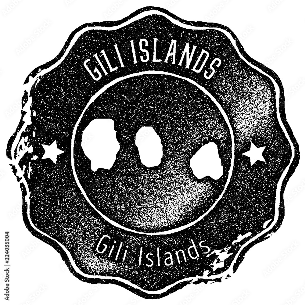 Gili Islands map vintage stamp. Retro style handmade label, badge or element for travel ...