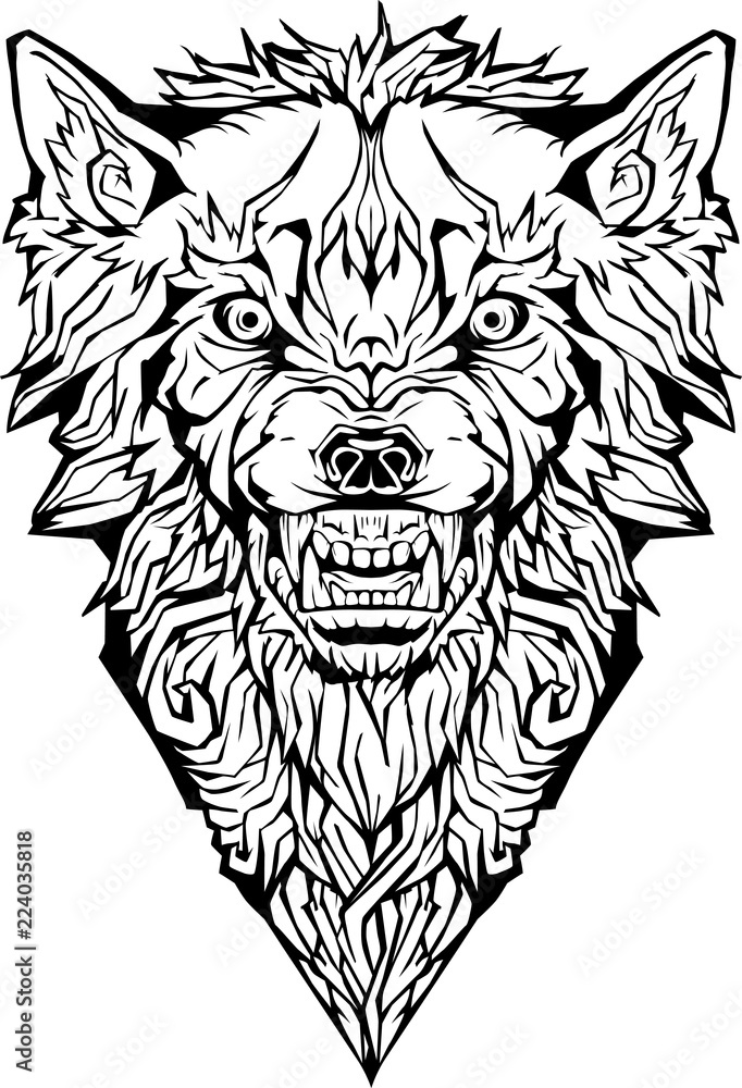 angry wolf. Isolated. Coloring page. Stock Vector | Adobe Stock