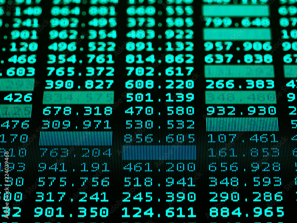 Concept of Financial data on a monitor. Display of Stock market quotes ...
