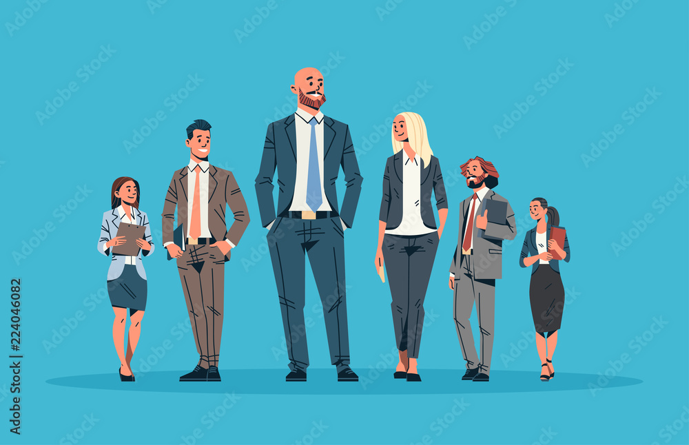 business people team leader leadership concept businessmen women blue ...