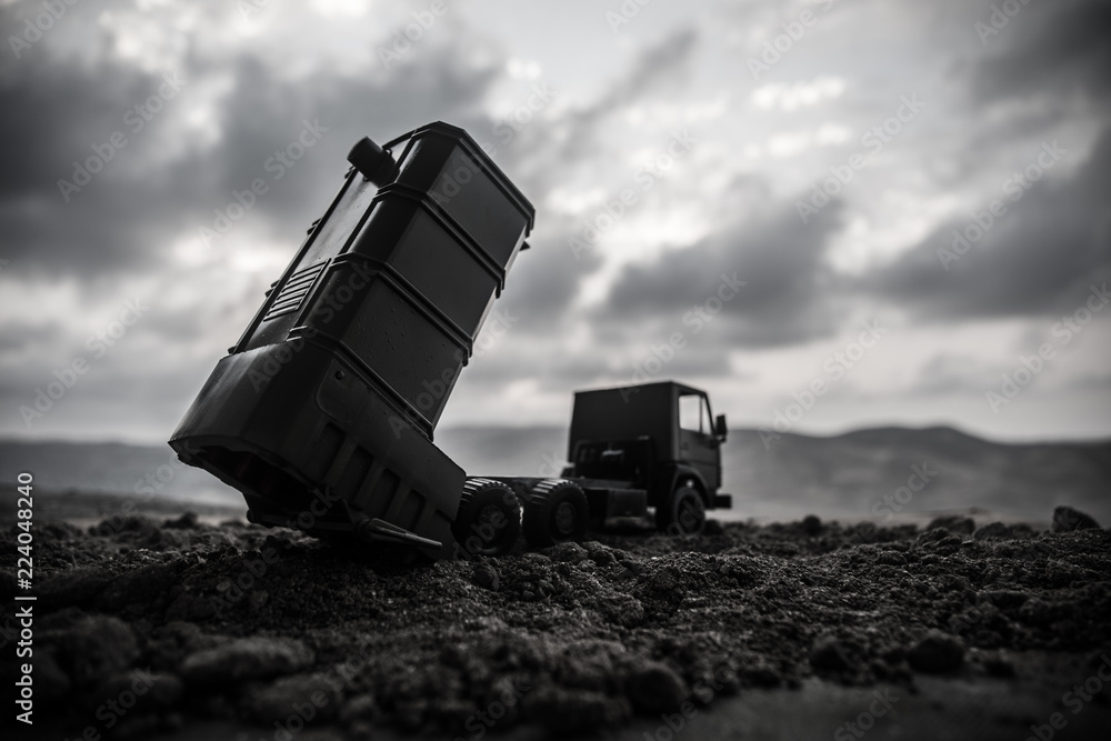 War concept. Battle scene with rocket launcher aimed at gloomy sky at ...