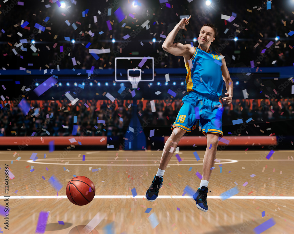 basketball player celebrating victory on basketball arena Stock ...