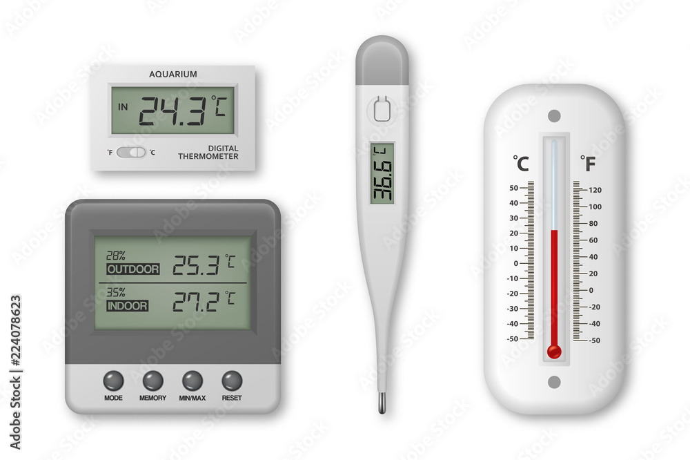 Vector realistic 3d celsius and fahrenheit meteorology, weather ...