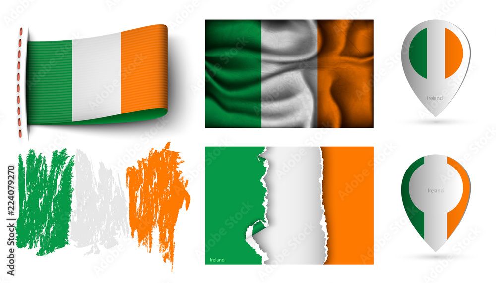 set of ireland flags collection isolated Stock Vector | Adobe Stock