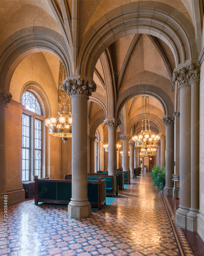 State Senate lounge and corridor inside the New York State Capitol in ...