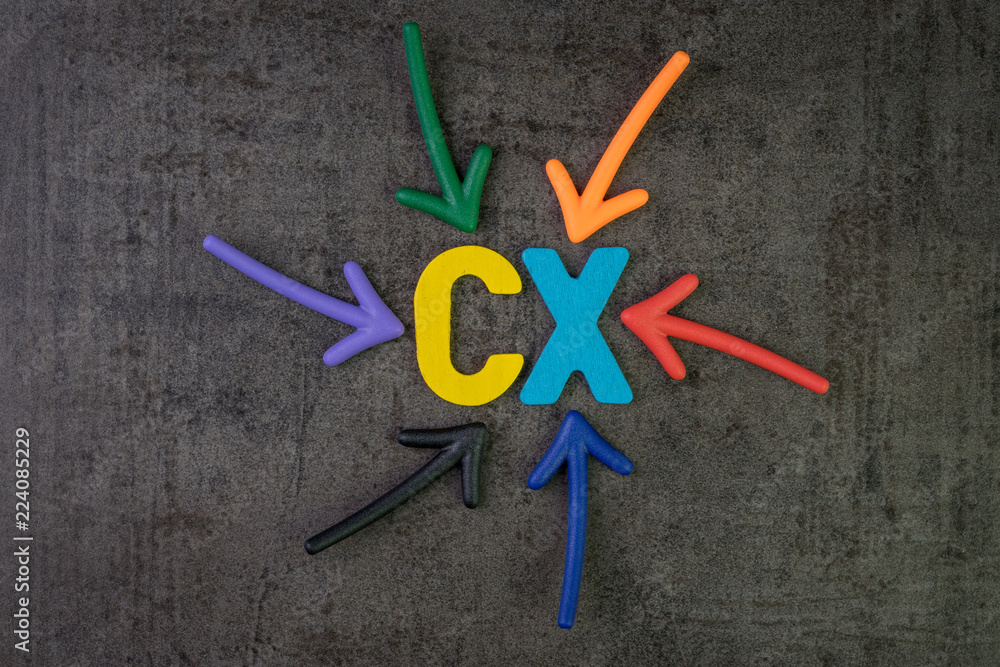 Foto de CX, Customer Experience concept, colorful arrows pointing to ...