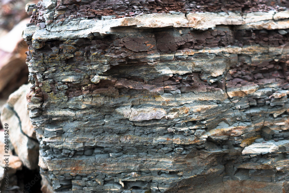 Soil cut-sandstone, stones, clay, sand structure and layers. slice of ...