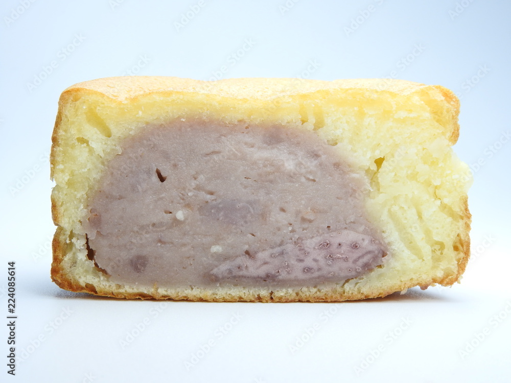 Front view of one taro-flavored wheel pie ( also called custard pancake ...