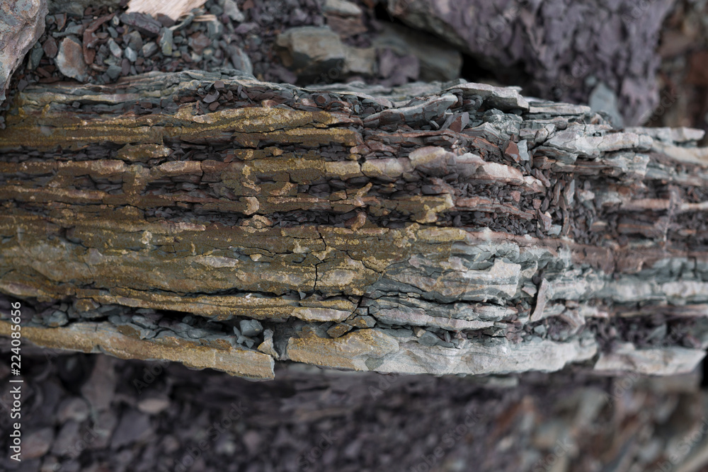 Soil cut-sandstone, stones, clay, sand structure and layers. slice of ...