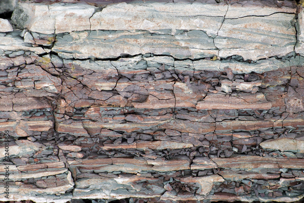 Soil cut-sandstone, stones, clay, sand structure and layers. slice of ...