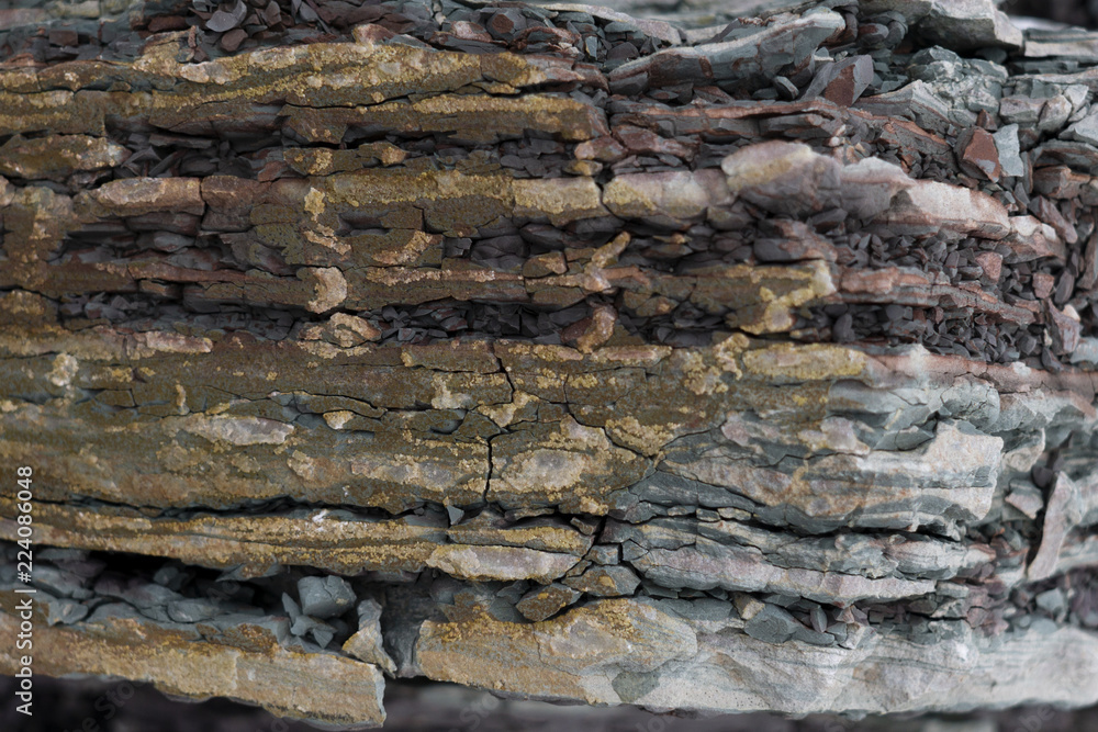 Soil cut-sandstone, stones, clay, sand structure and layers. slice of ...