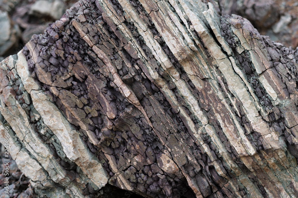 Soil cut-sandstone, stones, clay, sand structure and layers. slice of ...