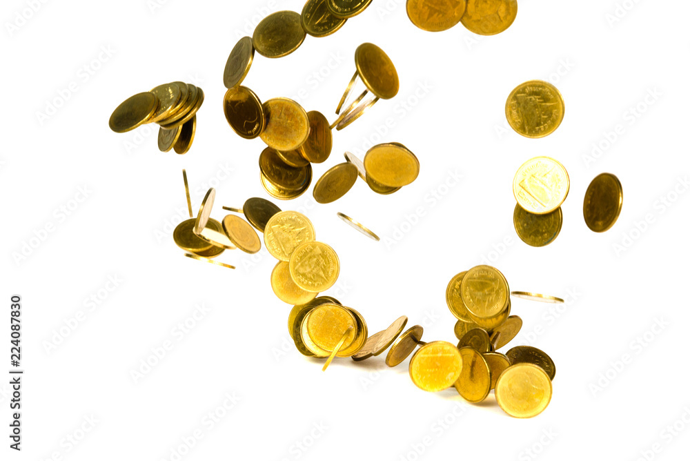 Movement of falling gold coin, flying coin, rain money isolated on ...
