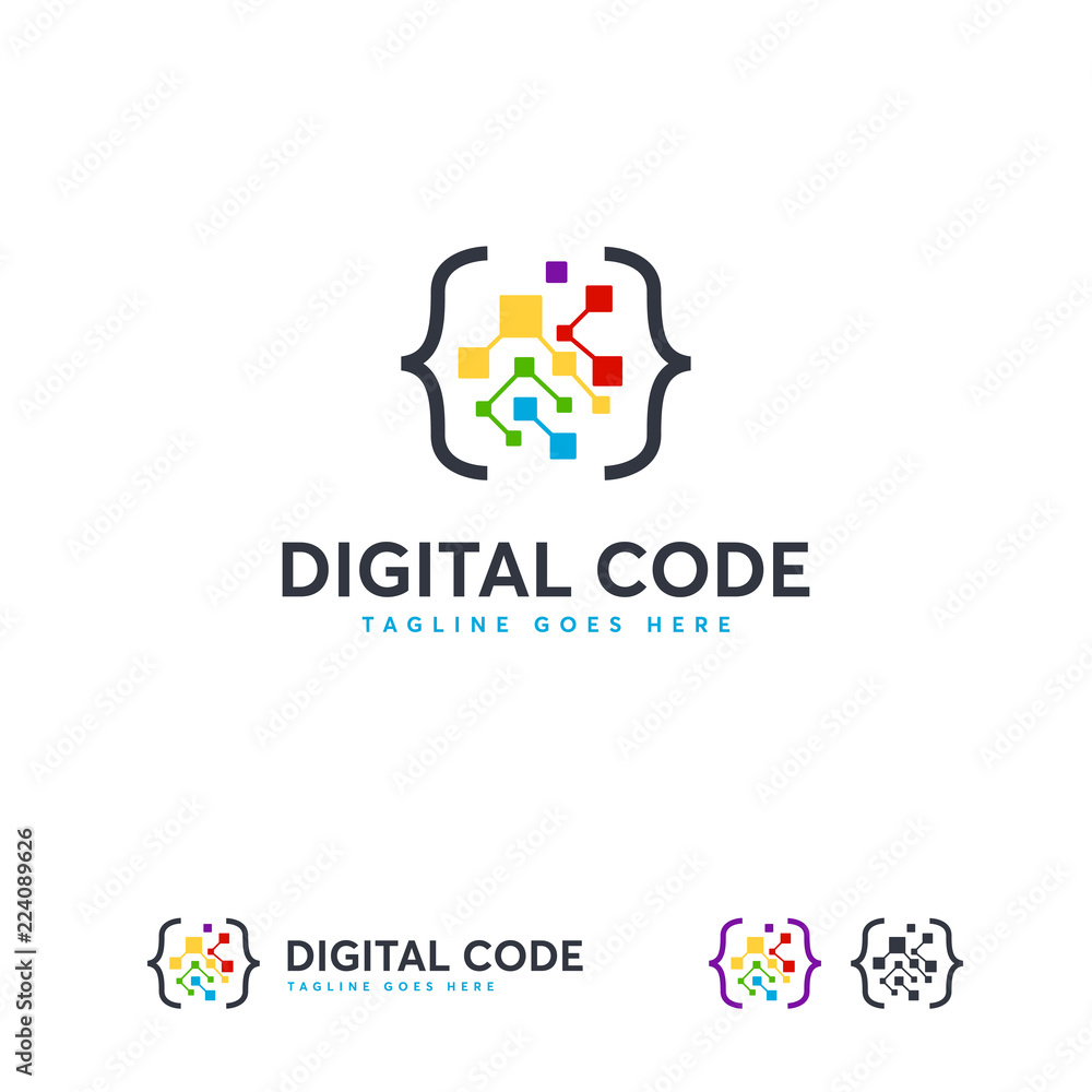 Digital Code logo designs template, Fun Coding logo symbol Stock Vector ...