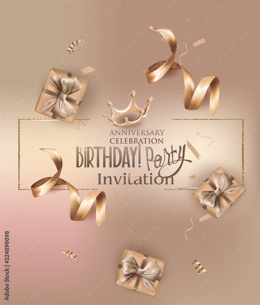 Birthday party invitation card with beige decor elements. Vector ...
