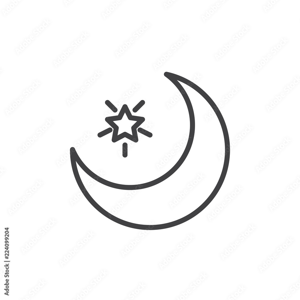 Crescent moon and star outline icon. linear style sign for mobile ...