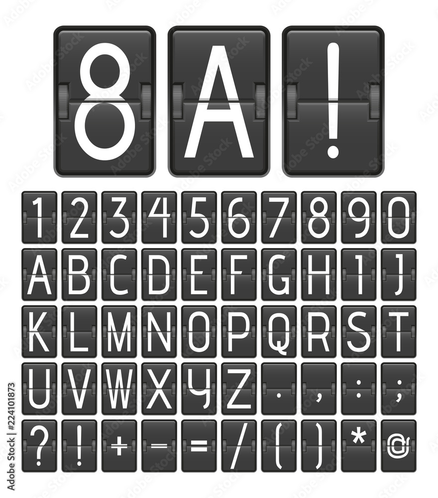 Alphabet and numbers from mechanical scoreboard. Vector illustration ...