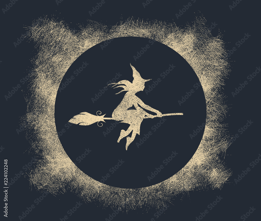 Illustration of flying young witch icon composed of particles. Witch ...