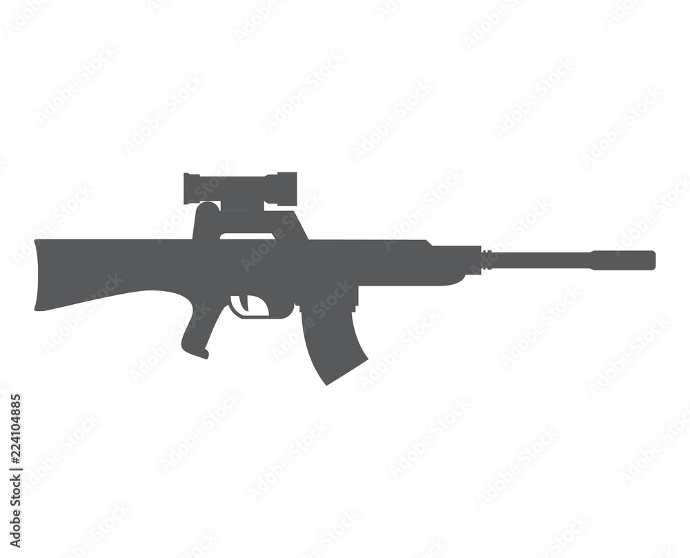 Firearms a vector in flat style. Automatic rifle, machine gun.Assault ...