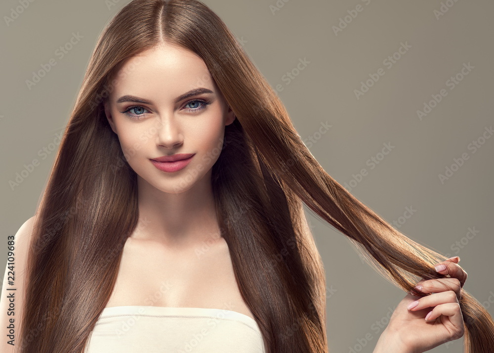 Beautiful long hair smooth woman with perfect hairstyle young model ...