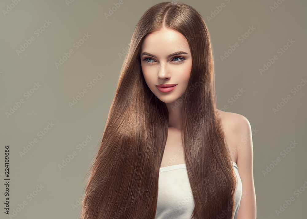 Beautiful long hair smooth woman with perfect hairstyle young model ...