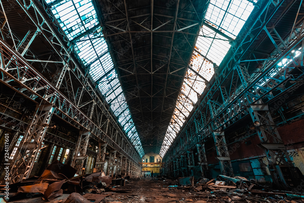 abandoned factory, red brick walls, broken windows, ruin, mud, old ...