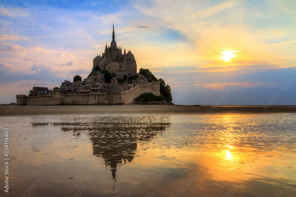 Beautiful view of historic landmark Le Mont Saint-Michel in Normandy ...