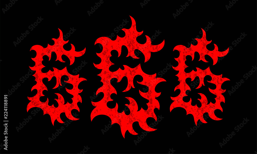 Cartoon illustration of the textured red numbers 666 on black ...