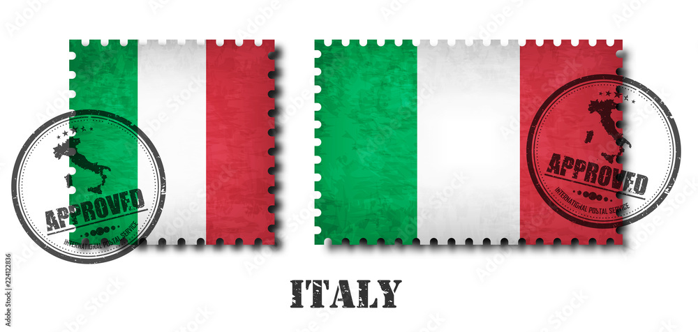 Italy or italian flag pattern postage stamp with grunge old scratch ...