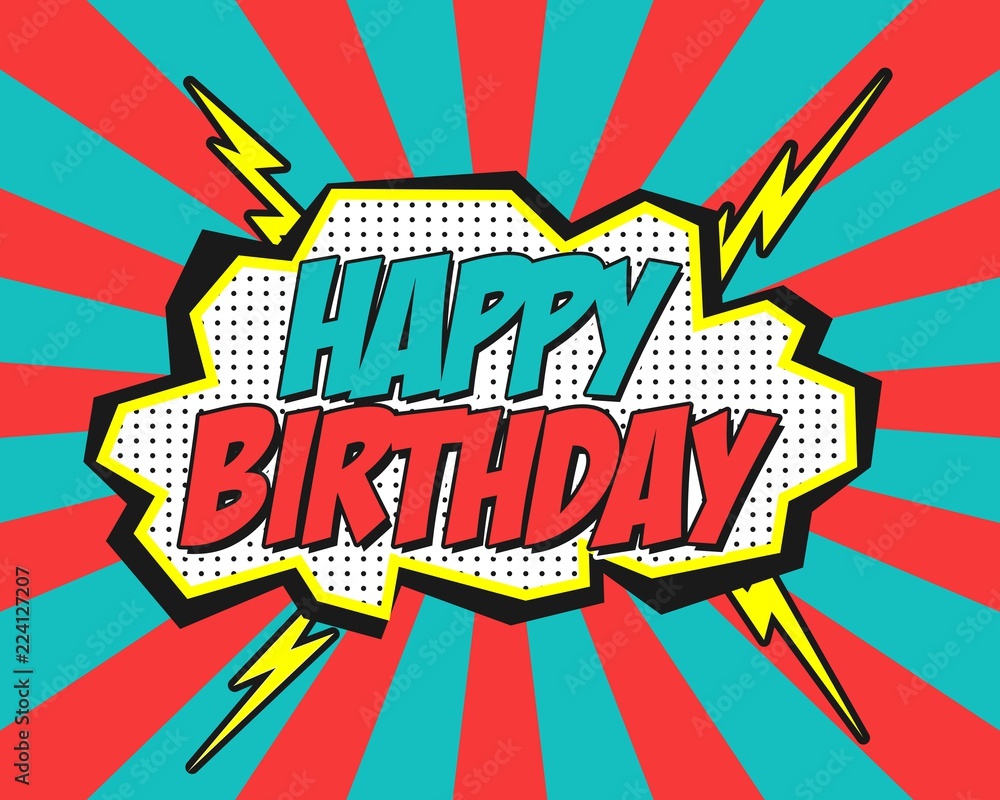 Comic happy birthday. Background blue and red, vector illustration ...