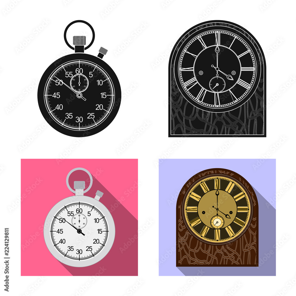 Vector illustration of clock and time symbol. Collection of clock and ...