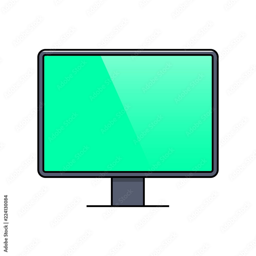Computer monitor with blank screen thin line icon. Lcd display isolated ...