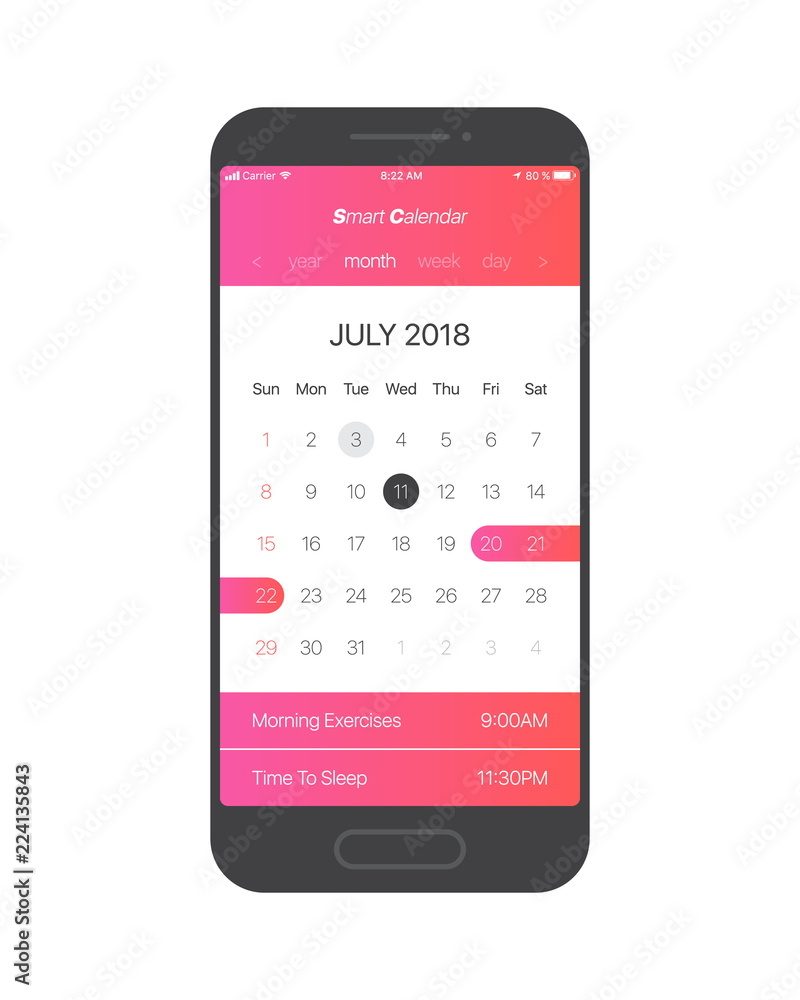 Smart Calendar App Concept July 2018 Page with To Do List and Tasks ...
