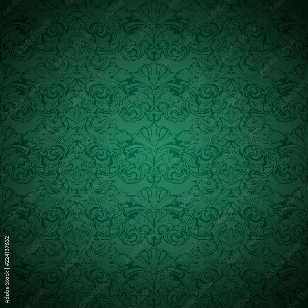 Green vintage background , royal with classic Baroque pattern, Rococo ...