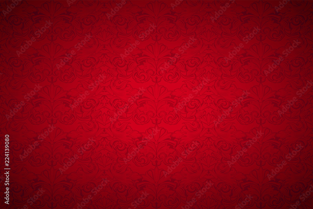 Red vintage background , royal with classic Baroque pattern, Rococo ...